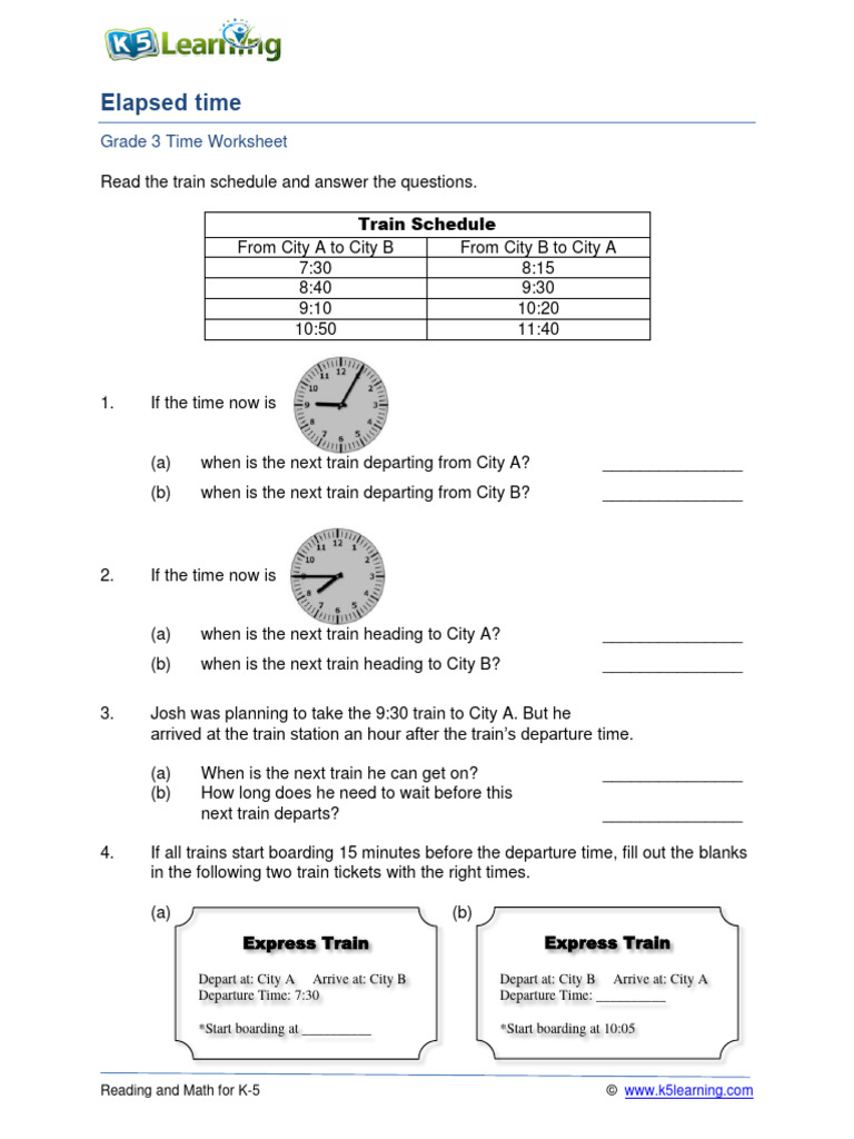 K-5 Elapsed Time Math Worksheet | PDF