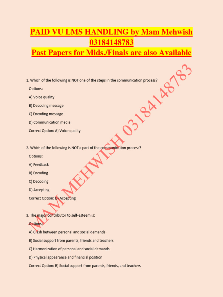 MGT611 MCQs Mids 2024 Mam Mehwish | PDF | Void (Law) | Communication