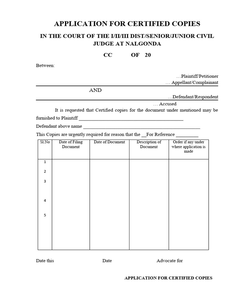 Certified Copy Application Form | PDF