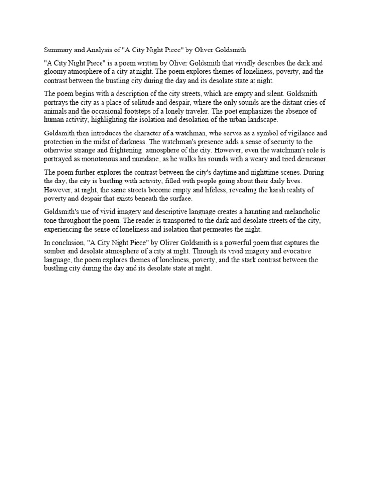 Summary of Goldsmith's City Night Piece | PDF