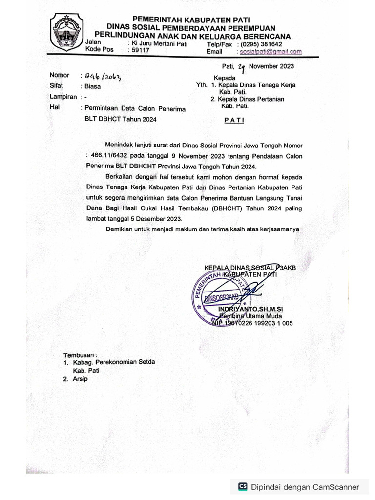 Surat Permohonan Data DBHCHT | PDF