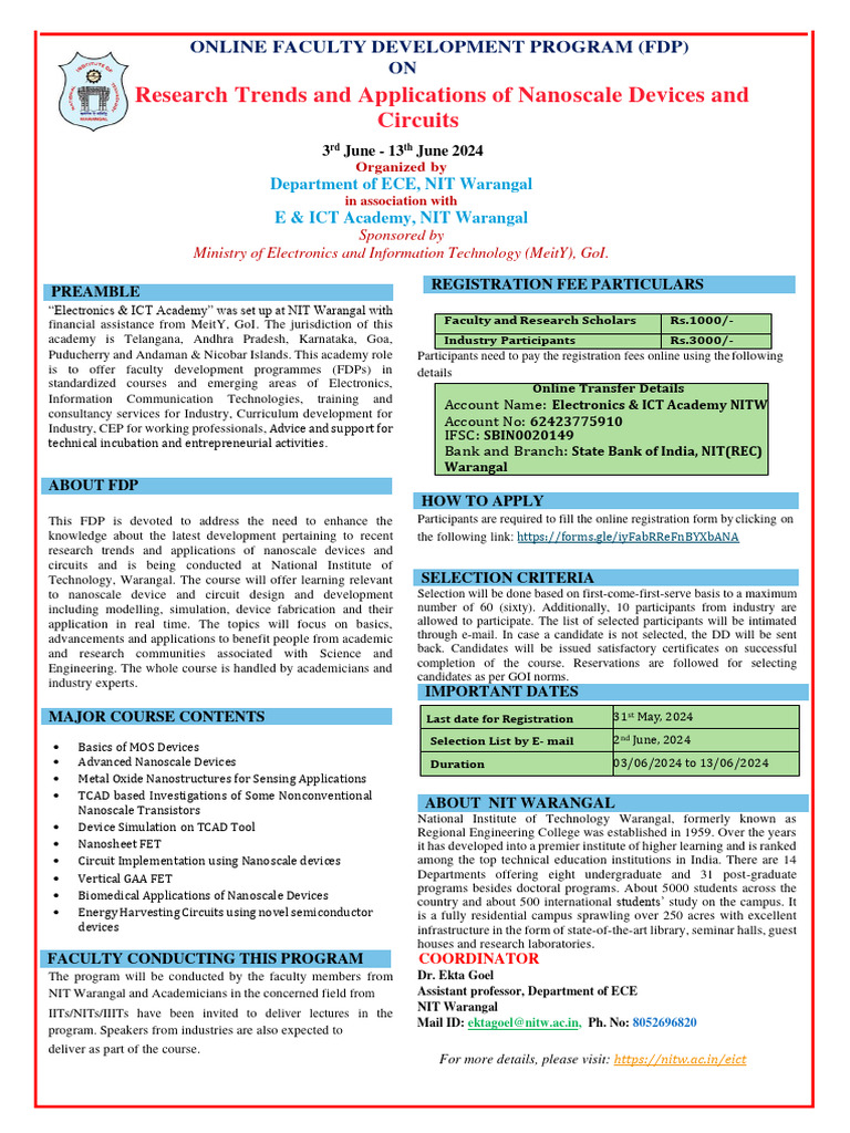 Brochure FDP - E&ICT - DR Ekta Goel | PDF | Business | Computers