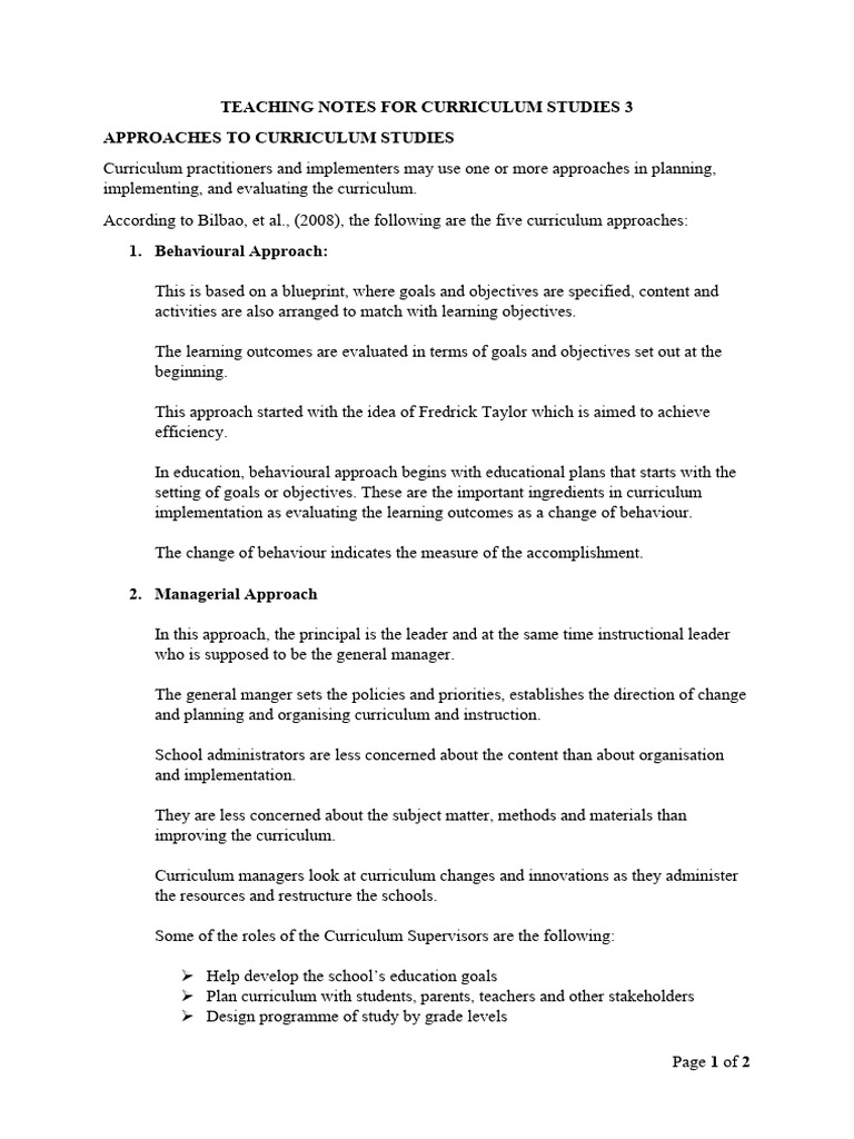 Curriculum Studies Approaches Explained | PDF | Curriculum | Teachers