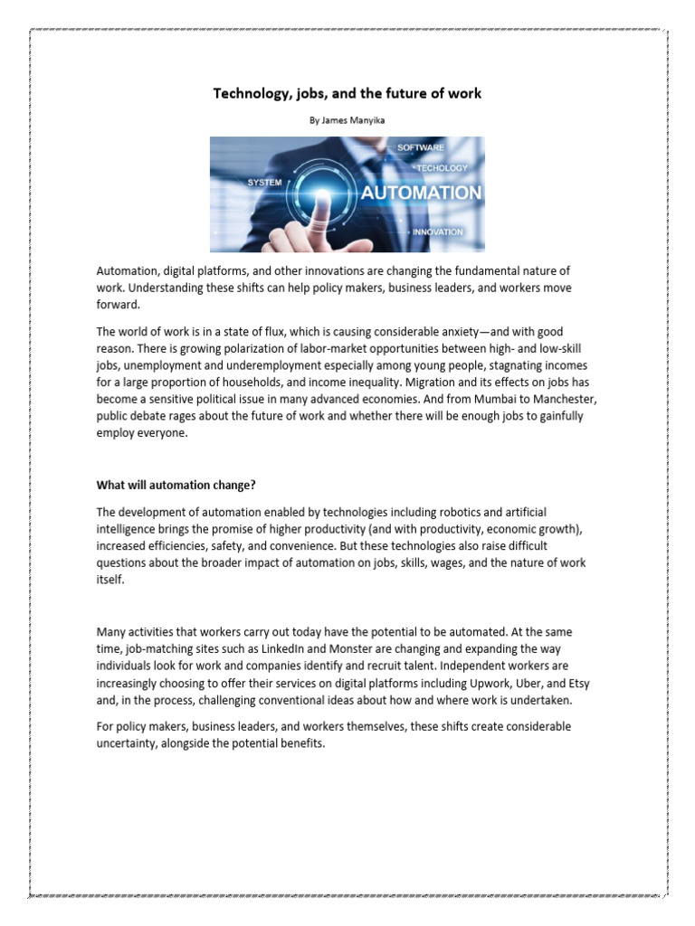 Technology, Jobs, and The Future of Work | PDF | Automation | Labour ...