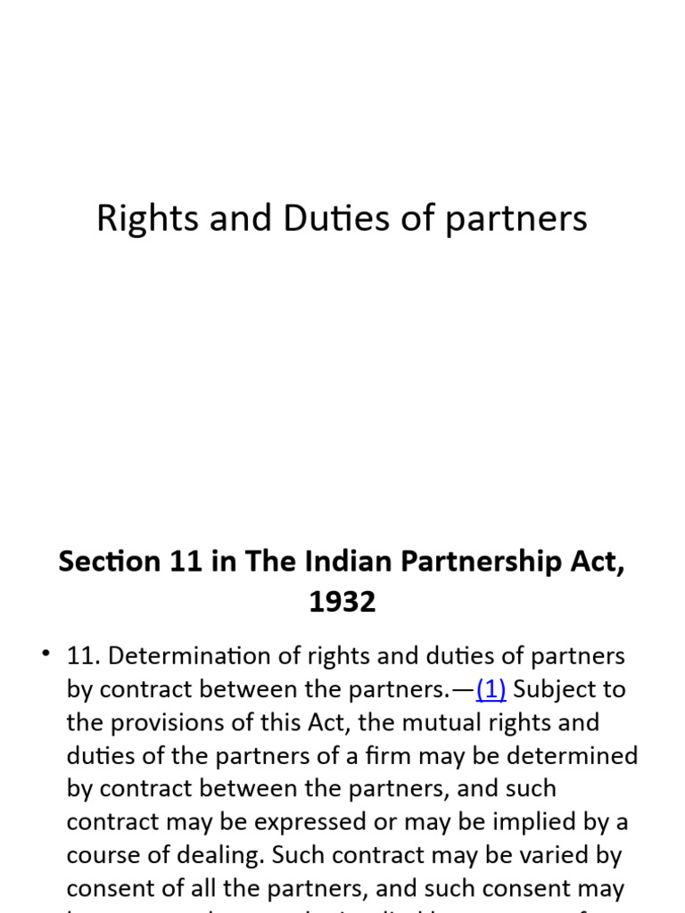 Rights and Duties of Partners in 1932 Act | PDF | Indemnity | Partnership