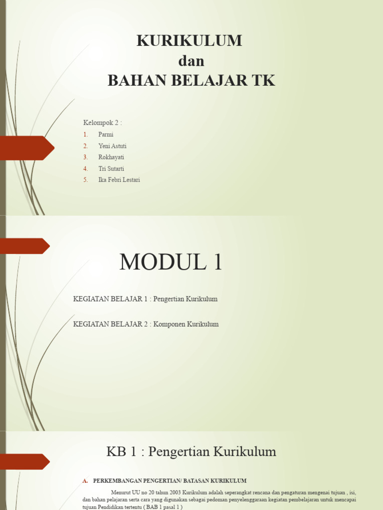 Kelompok1 - Kurikulum Dan Bahan Belajar TK | PDF
