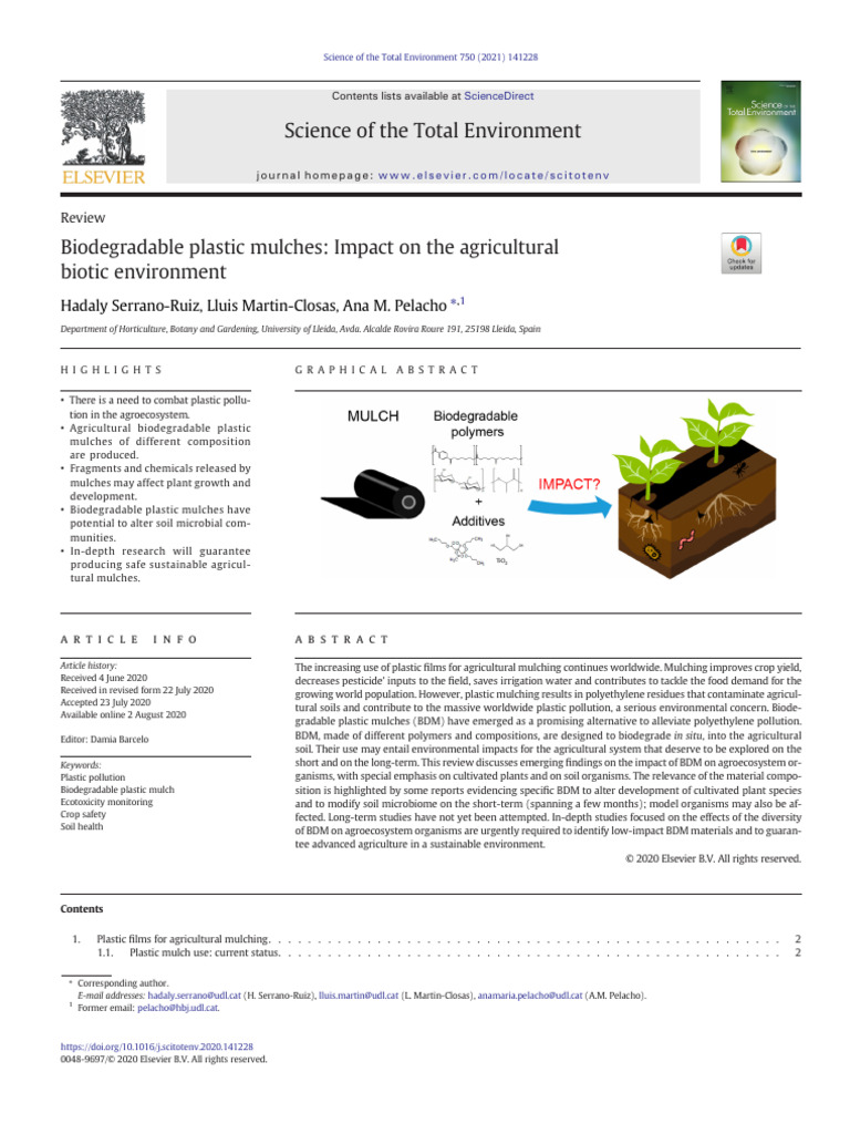 Biodegradable Plastic Mulches: Impact On The Agricultural Biotic ...