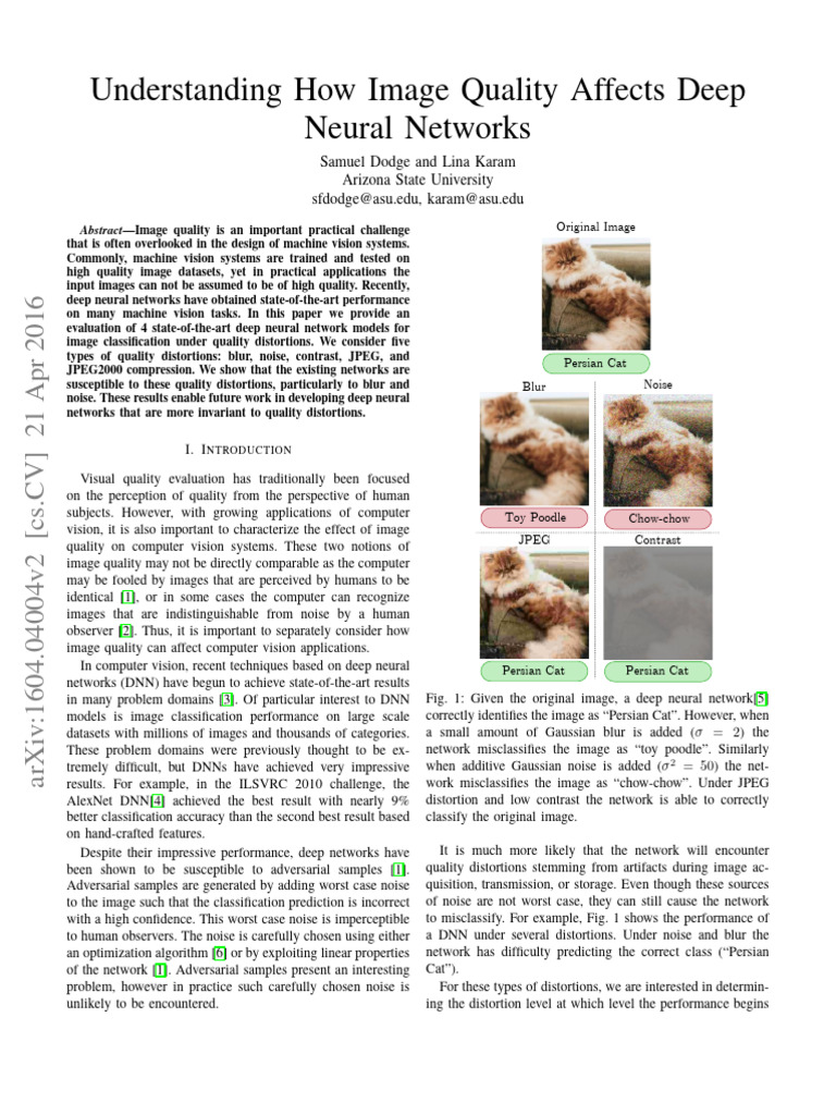 Understanding How Image Quality Affects Deep Neural Networks | PDF | Deep Learning | Artificial ...