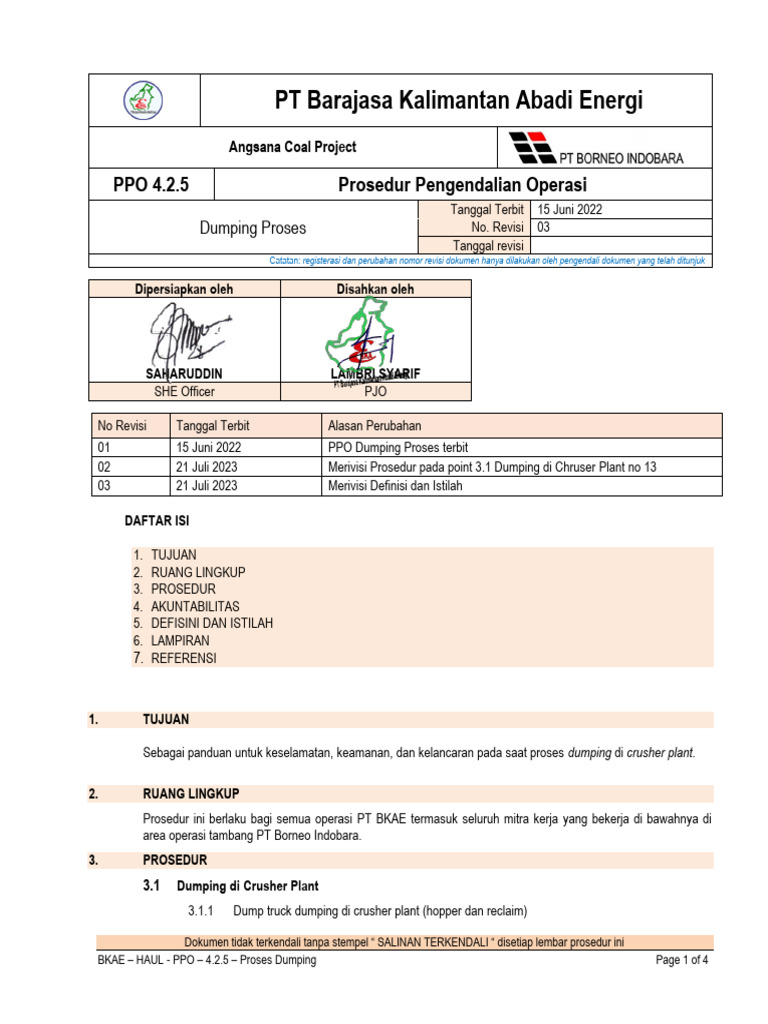 Prosedur Dumping di Crusher Plant | PDF
