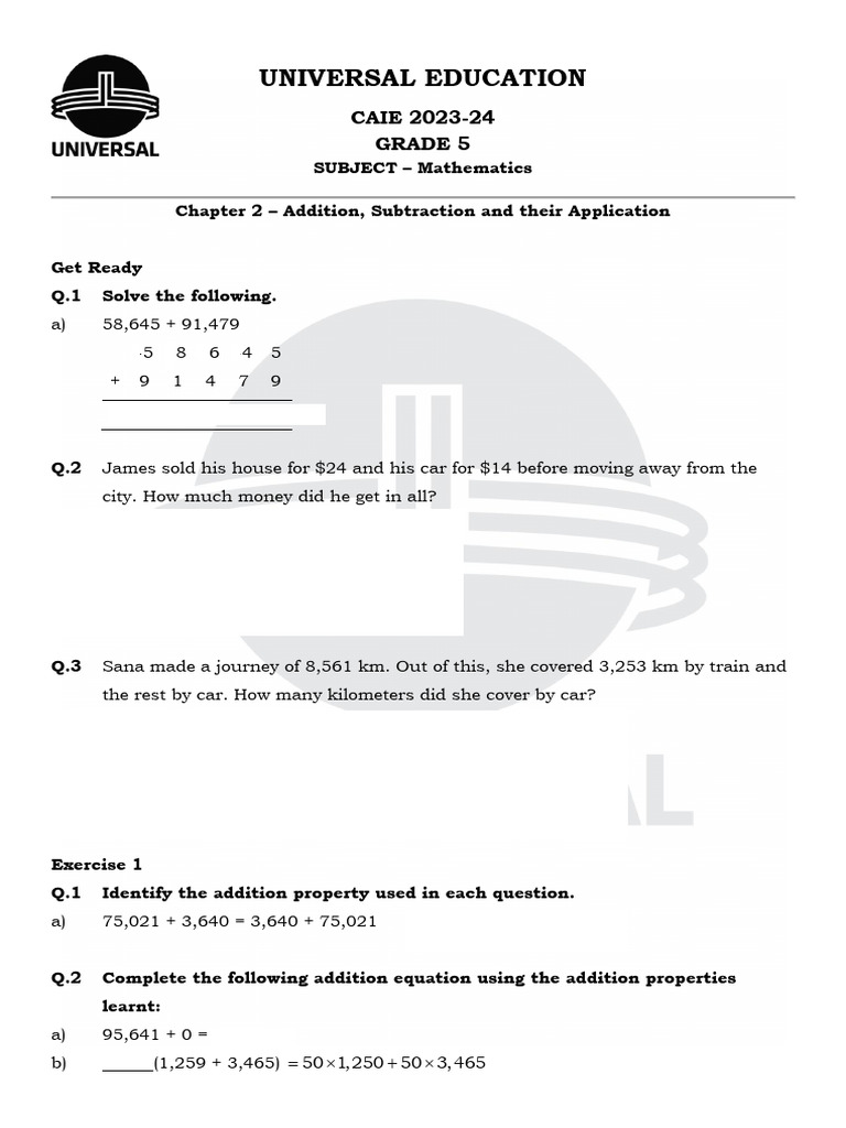Chapter 2 - Addition, Subtraction & Their Application - Mathematics - Grade 5 - CAIE (2023 - 24 ...