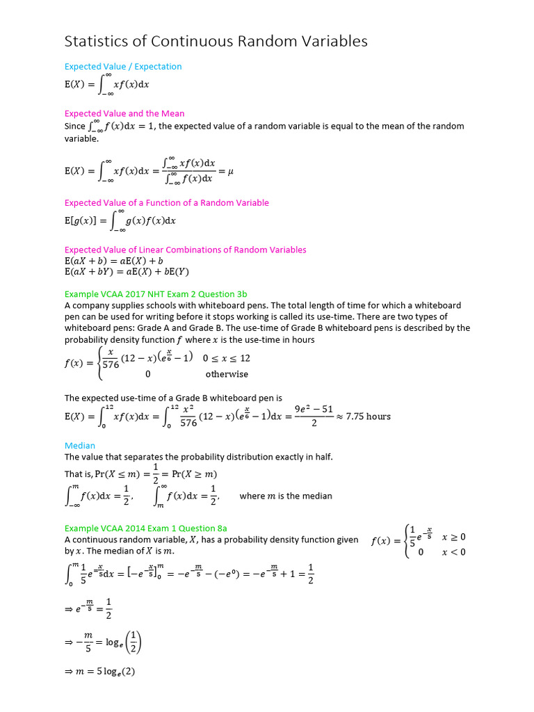 Statistics of Continuous Random Variables | PDF | Expected Value ...