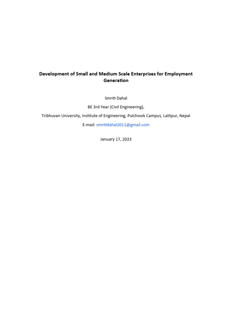 Small and Medium Scale Enterprises For Employment Generation | PDF ...