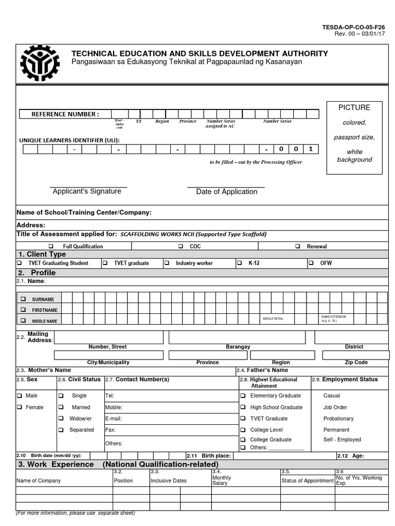 Sca Application Form | PDF | Occupational Safety And Health | Scaffolding