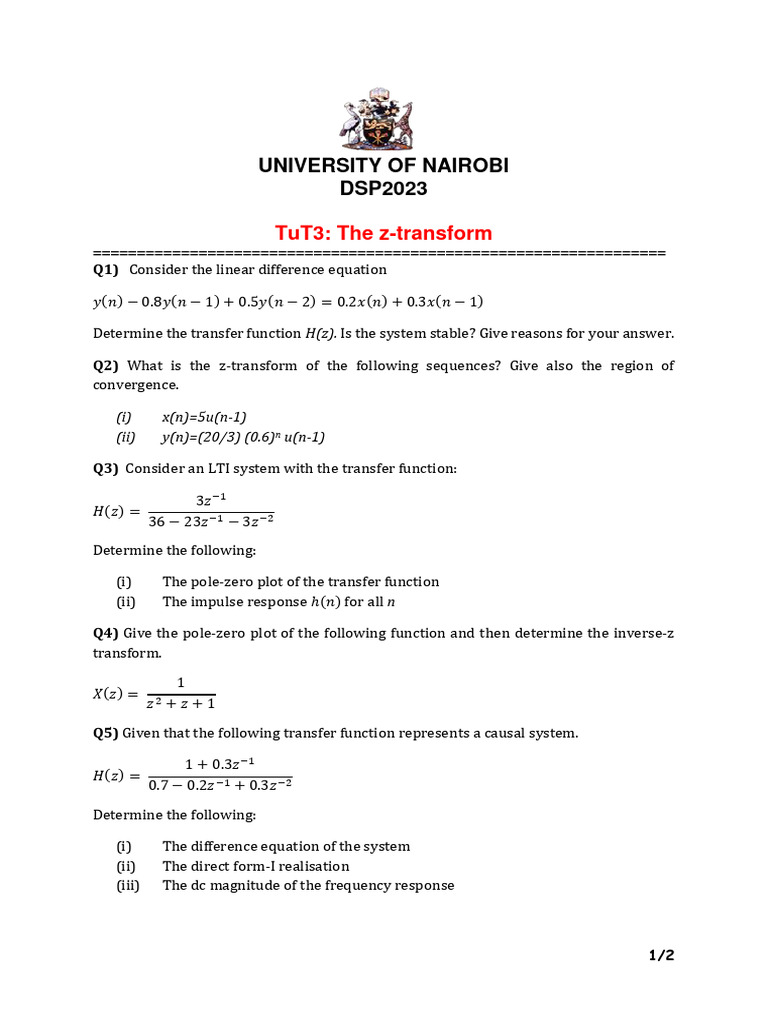 DSP 2023 TuT3 The Z-Transform - 231107 - 221319 | Download Free PDF | Electrical Engineering ...