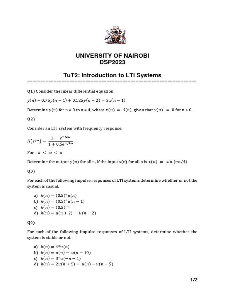 DSP 2023 TuT2 Intro To LTI Systems - 231107 - 221221 | PDF | Digital Signal Processing ...
