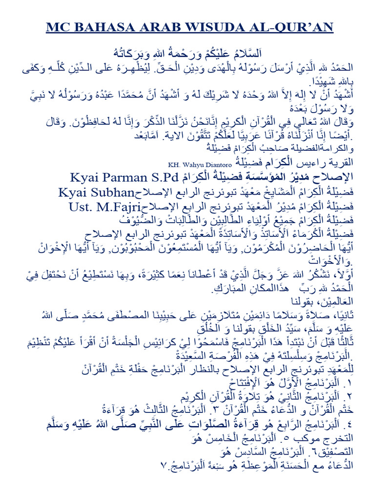 MC BAHASA ARAB DAN INDO WISUDA 2023 | PDF