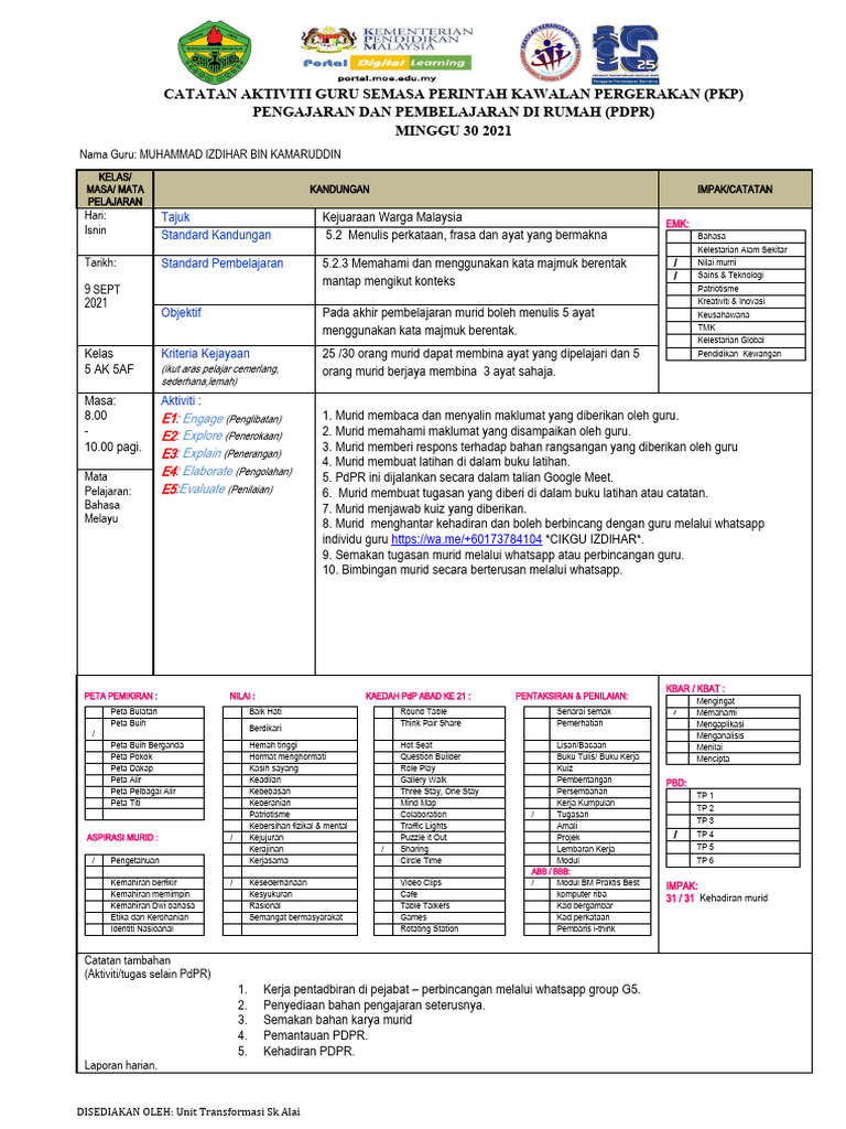 Catatan Aktiviti Pdpr M30 Pdf