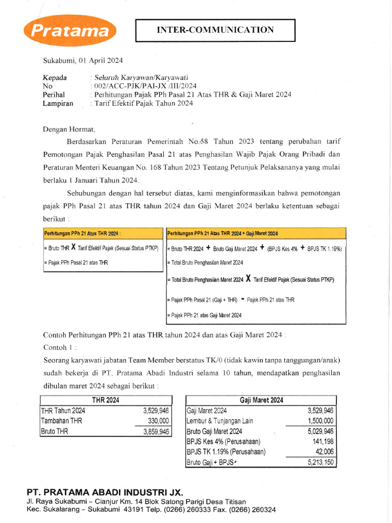 Interkom Potongan Pajak Maret 2024 | PDF