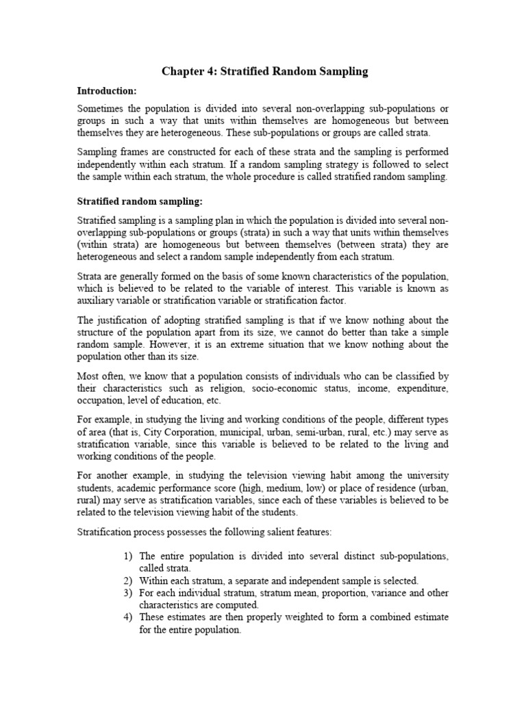 Chapter 4 - Stratified Random Sampling-1 | PDF | Stratified Sampling ...