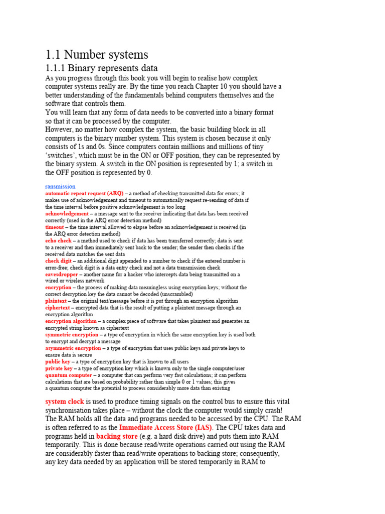 1.1 Number Systems: 1.1.1 Binary Represents Data | PDF | Encryption | Key (Cryptography)