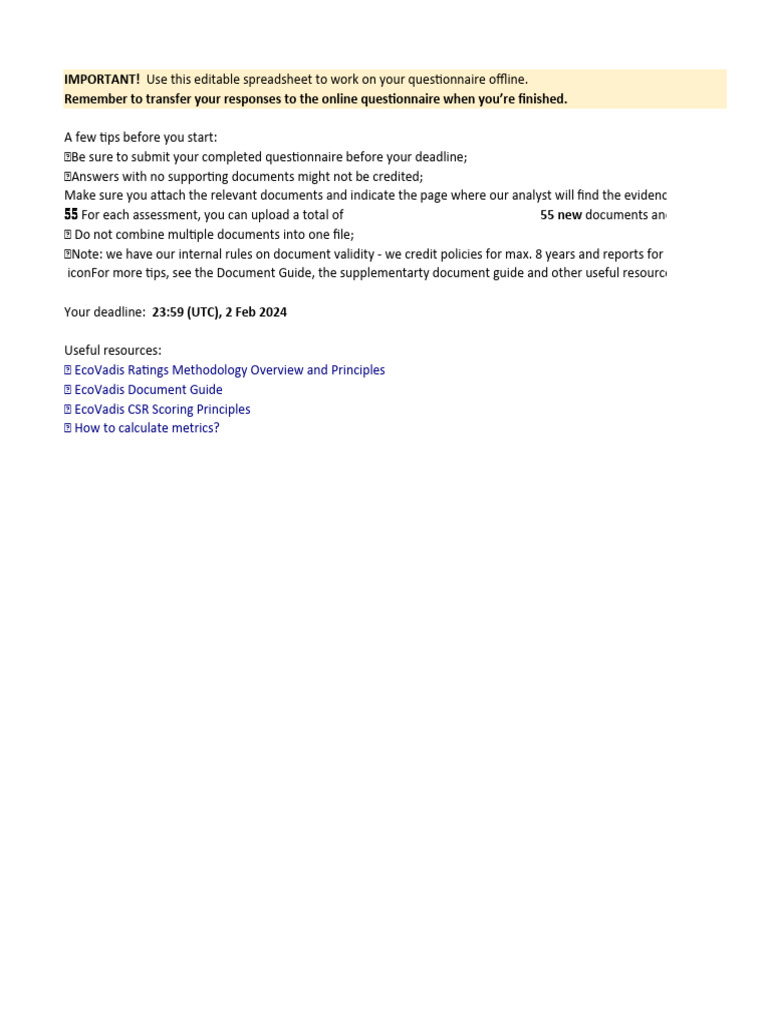 Ecovadis Assessment Questionnaire | Download Free PDF | Occupational ...