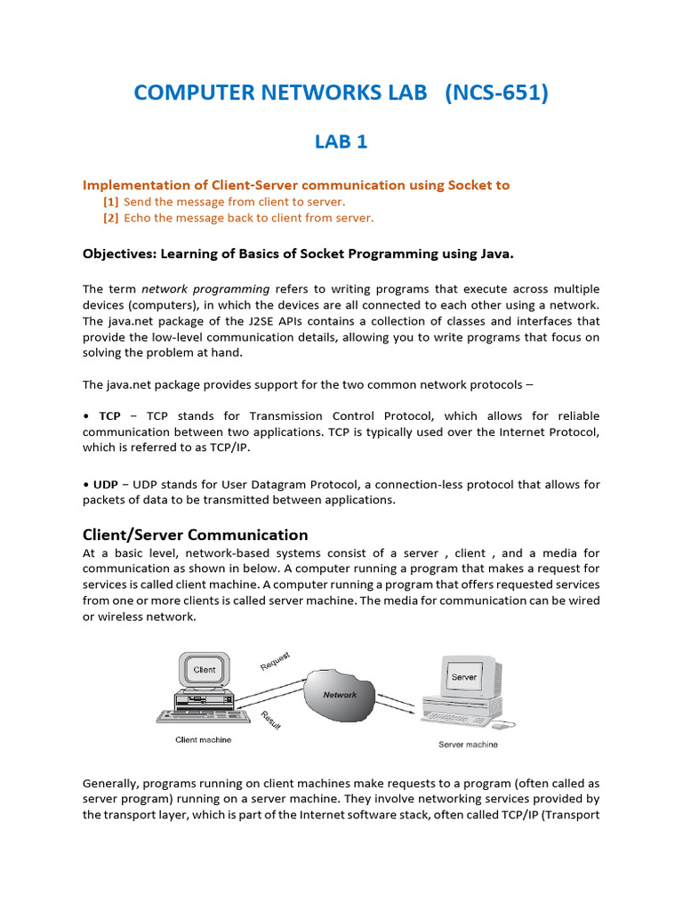 LAB1-Echo Client Server CSE3A | PDF | Port (Computer Networking) | Network Socket