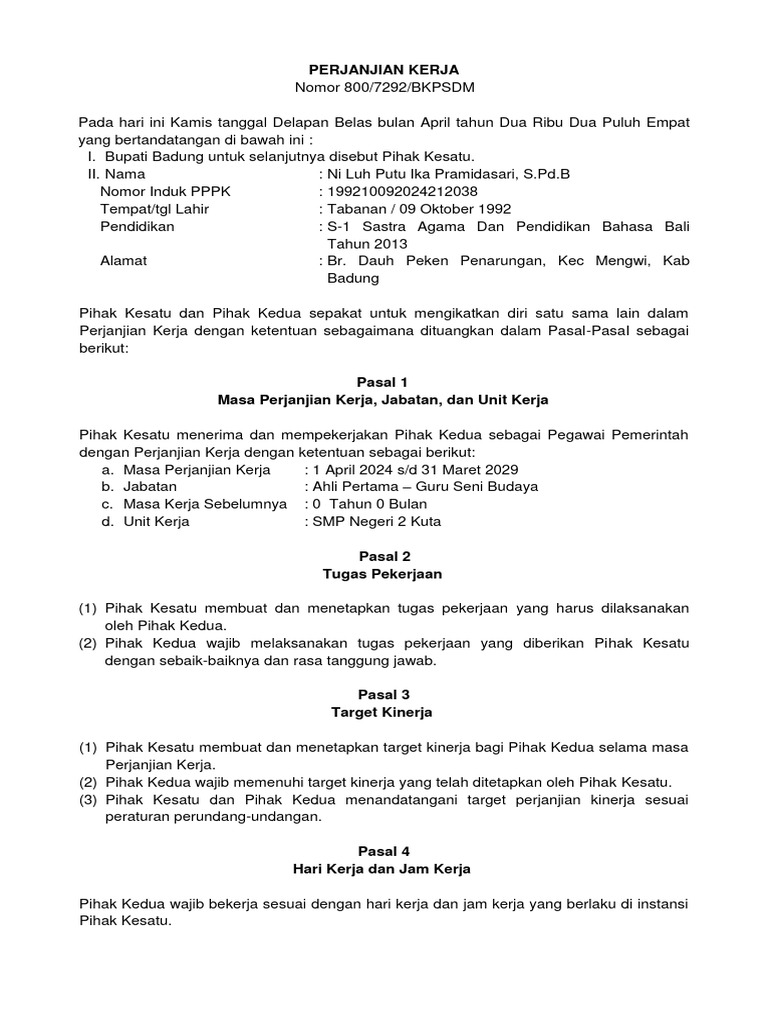 Perjanjian Kerja- KRISNA[3] | PDF