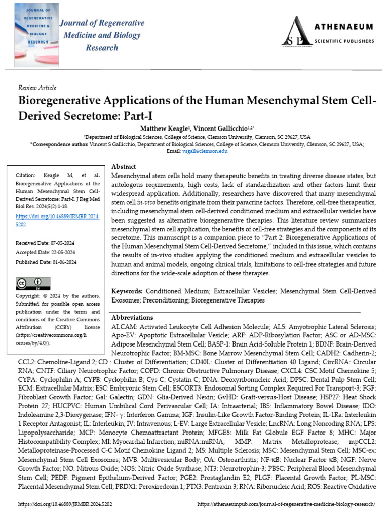 Bioregenerative Applications Of The Human Mesenchymal Stem Cell Derived
