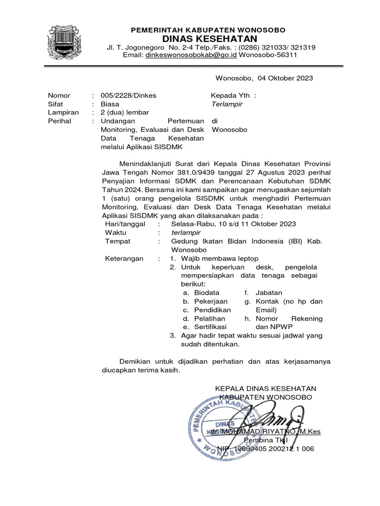 Surat Undangan Pertemuan Desk Sisdmk Pdf