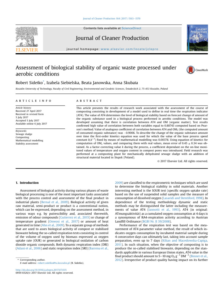 Assessment of Biological Stability of Organic Waste Processed Under | PDF | Compost | Total ...