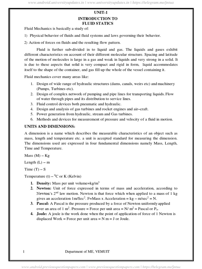 JNTUA Fluid Mechanics & Hydraulic Machines Notes - R20 | PDF | Pressure ... JNTUA Fluid Mechanics & Hydraulic Machines Notes - R20 | PDF | Pressure ...