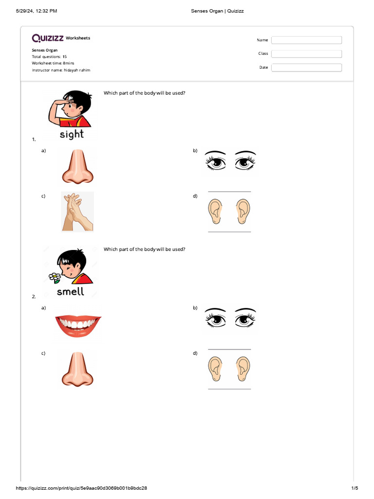 Senses Organ - Quizizz | PDF
