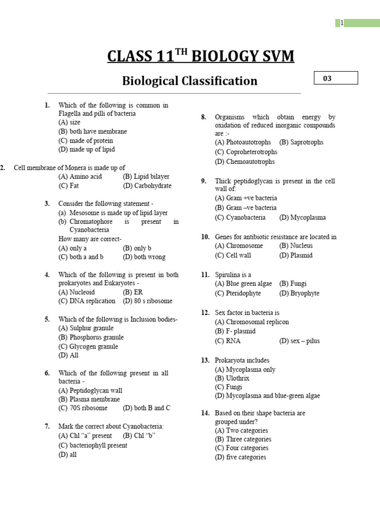 3 Biological Classification - DPP | PDF | Bacteria | Cell (Biology)