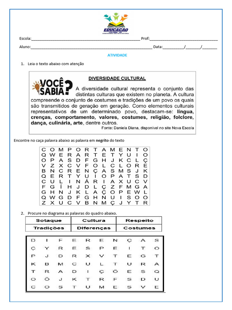 Diversidade Cultural 3º Ano | PDF