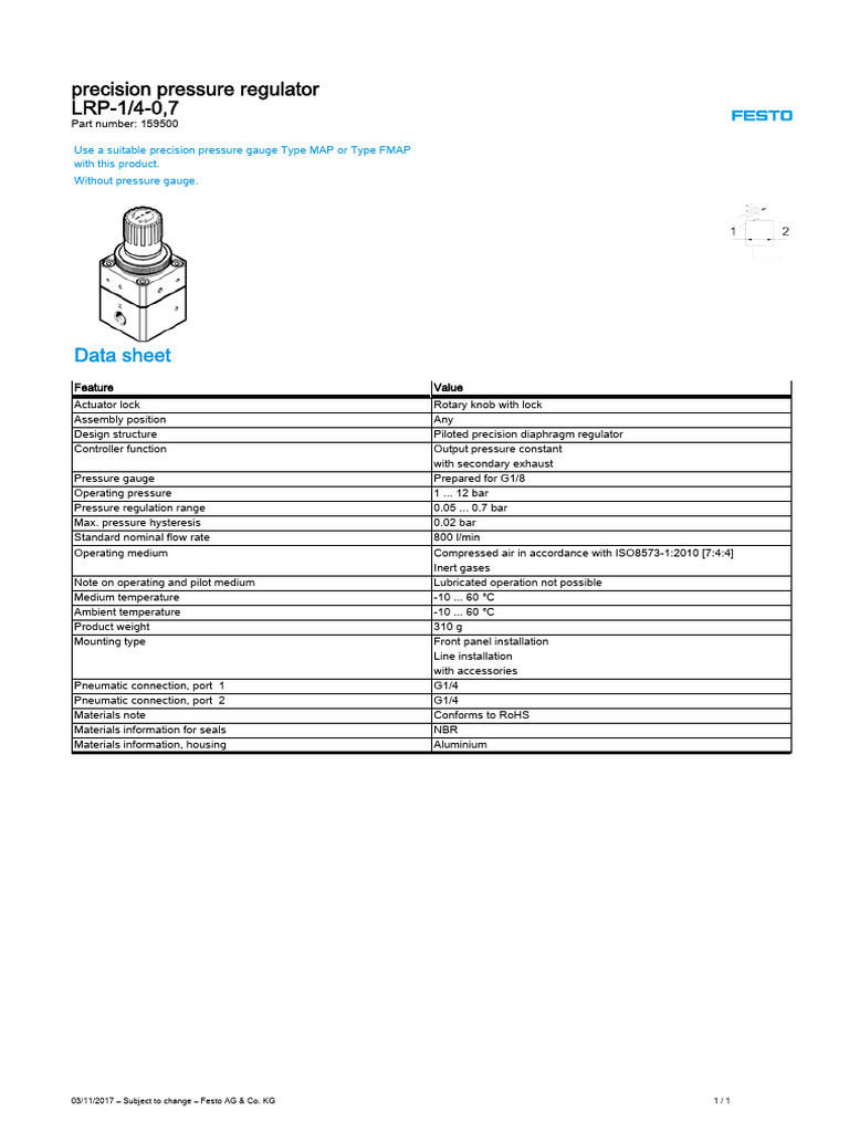Precision Pressure Regulator 159500 | PDF