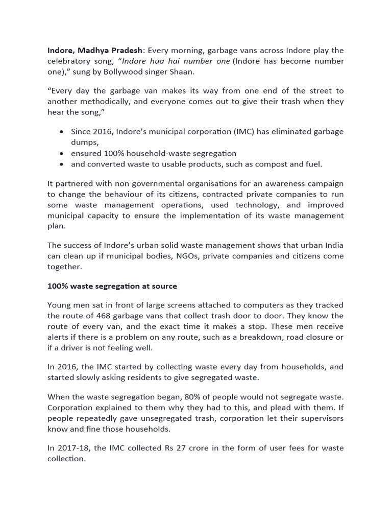 Indore's Waste Management Success | PDF | Waste | Municipal Solid Waste