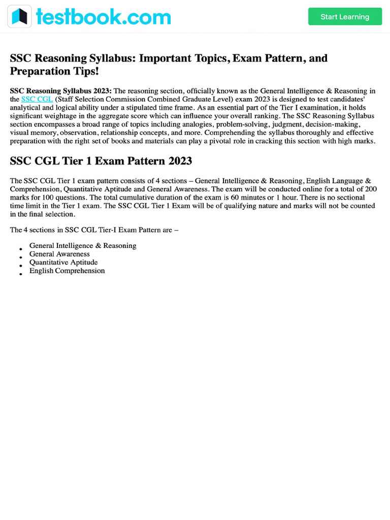 SSC Reasoning Syllabus - Important Topics, Exam Pattern, and ...