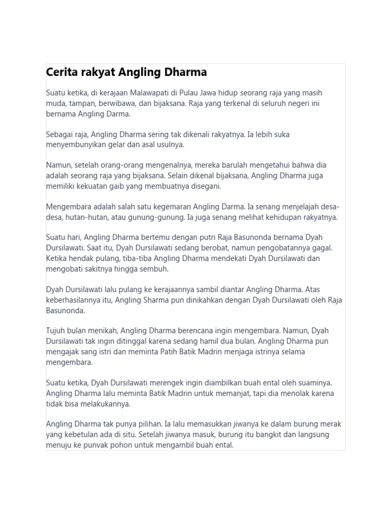 Cerita rakyat Angling Dharma | PDF