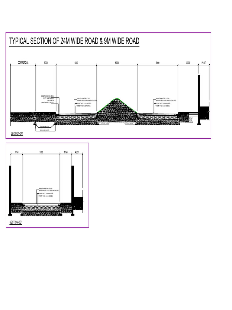 Typical Section of 24M Wide Road & 9M Wide Road: 6000 6000 6000 3000 ...
