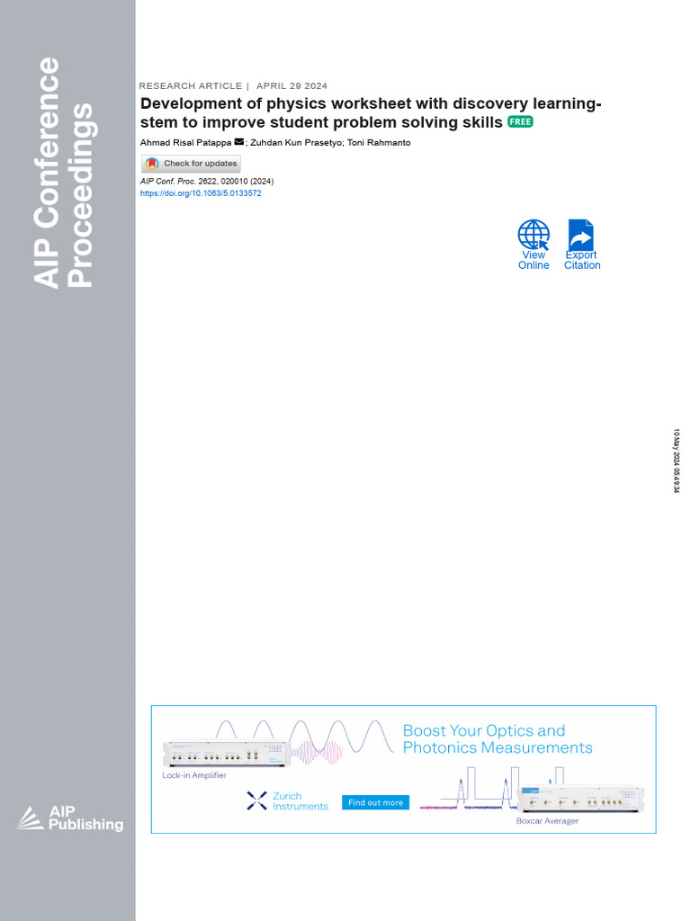 Development of Physics Worksheet With Discovery Learning-STEM To Improve Student Problem Solving ...