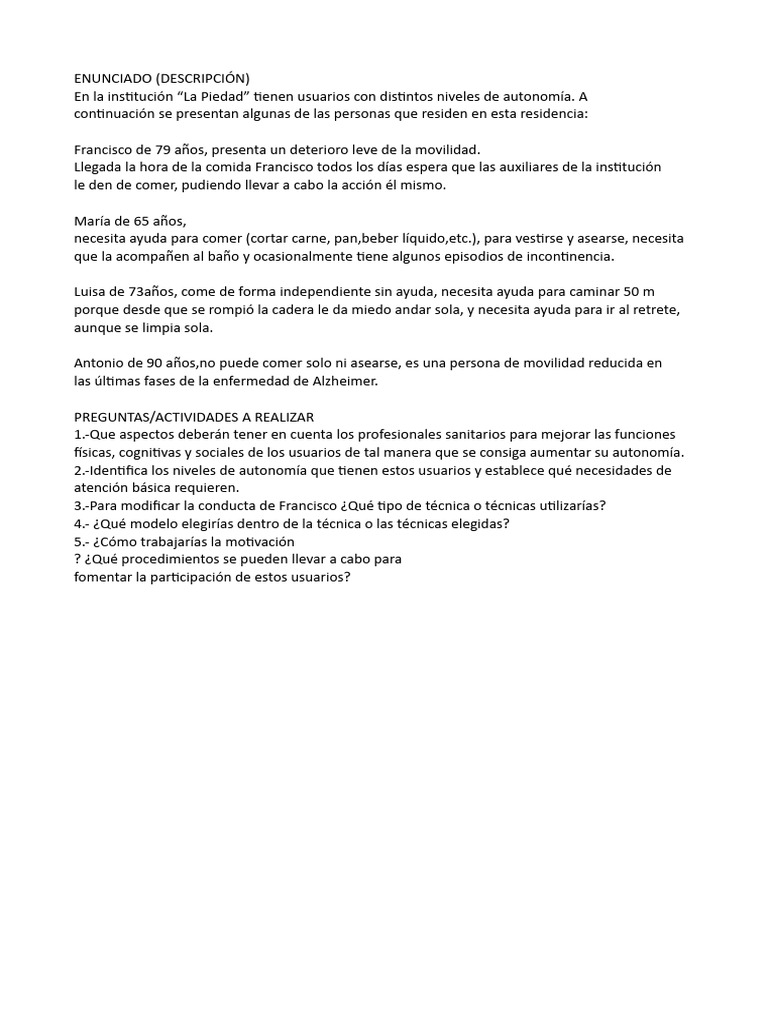 Casos Prácticos UF0128: Autonomía y Atención | PDF