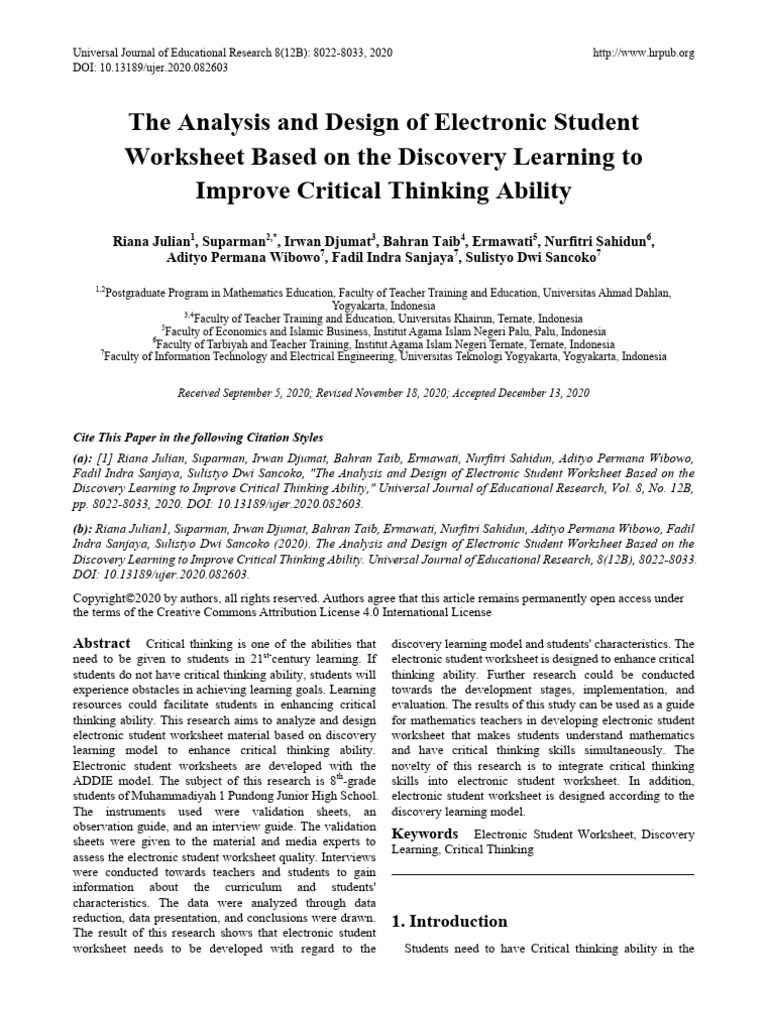 The Analysis and Design of Electronic Student Worksheet Based on the Discovery Learning to ...