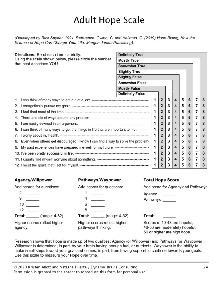 Adult Hope Scale Copyright | PDF | Psychology | Cognition