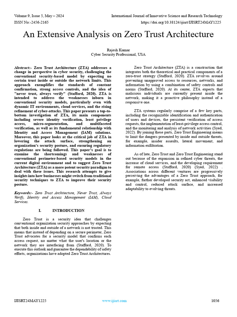 An Extensive Analysis On Zero Trust Architecture | PDF | Security | Computer Security