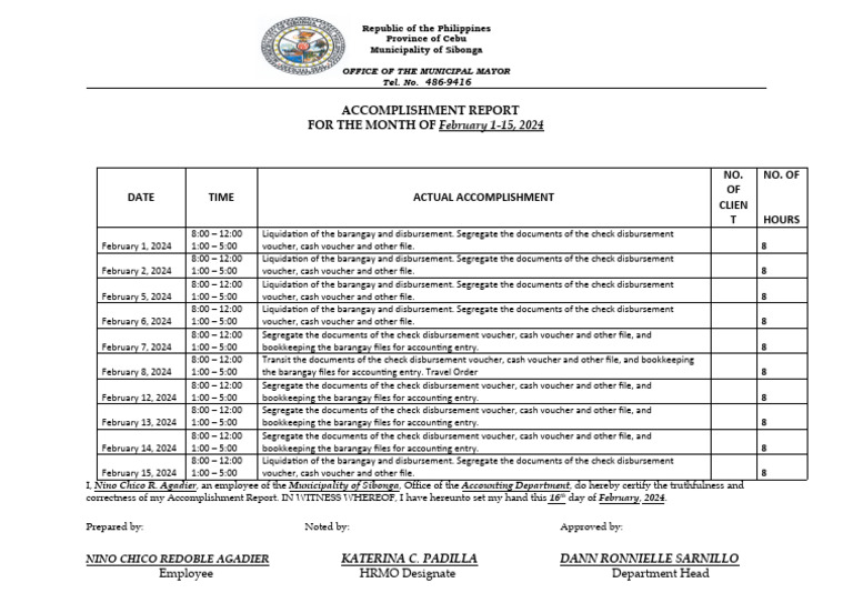 Accomplishment Report Feb 16 31 | PDF | Accounting | Financial Services