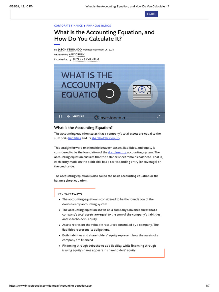 What Is The Accounting Equation, and How Do You Calculate It | PDF ...