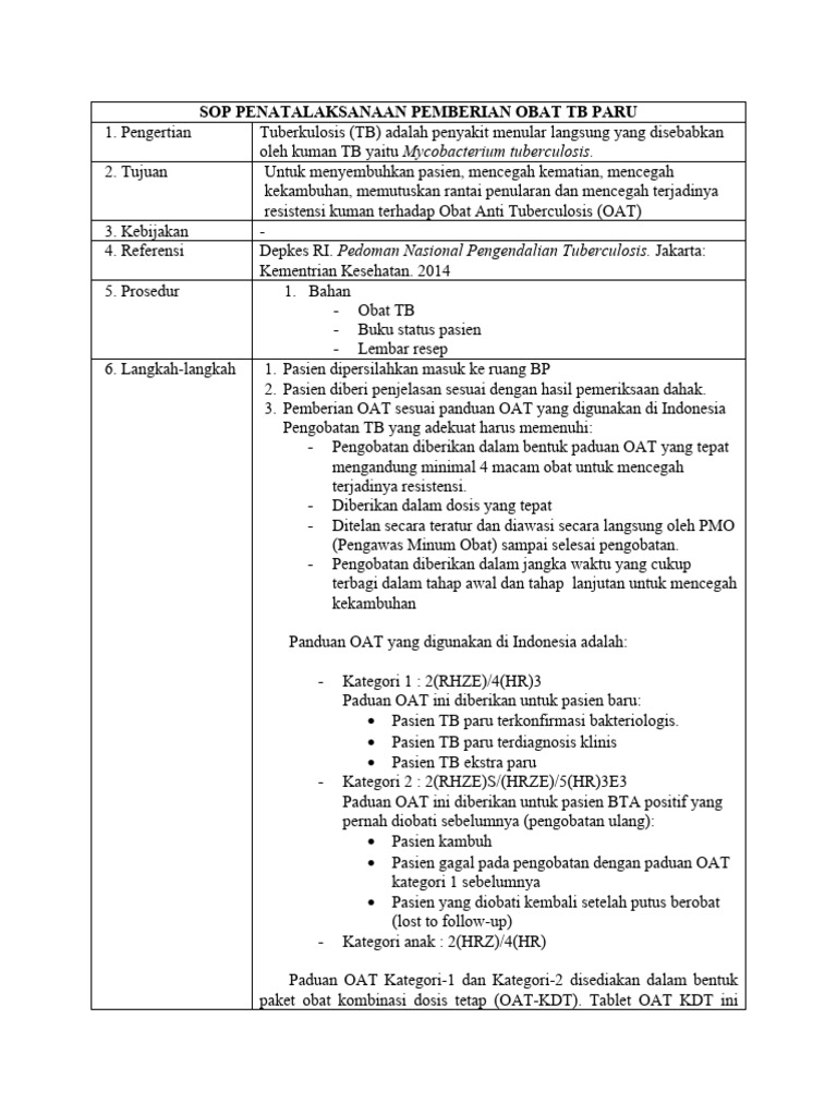 SOP Pemberian Obat TB Paru yang Efektif | PDF | Kesehatan Holistik | Sains & Matematika