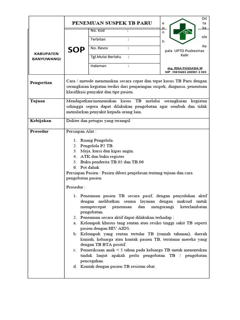 Sop Penemuan Suspek TB Paru | PDF | Pengembangan Diri