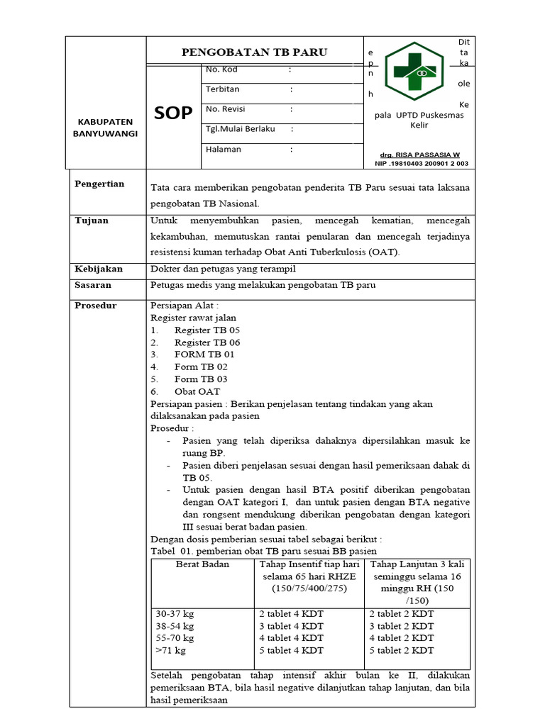 Sop Pengobatan TB Paru | PDF
