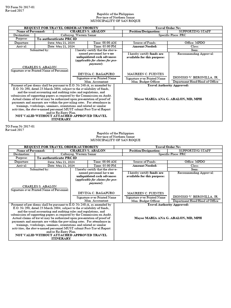 Travel Order | Download Free PDF | Per Diem | Government